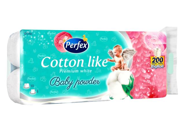 Toilet paper PERFEX COTTON LIKE Baby powder 10/1, 3-layers - Drenik